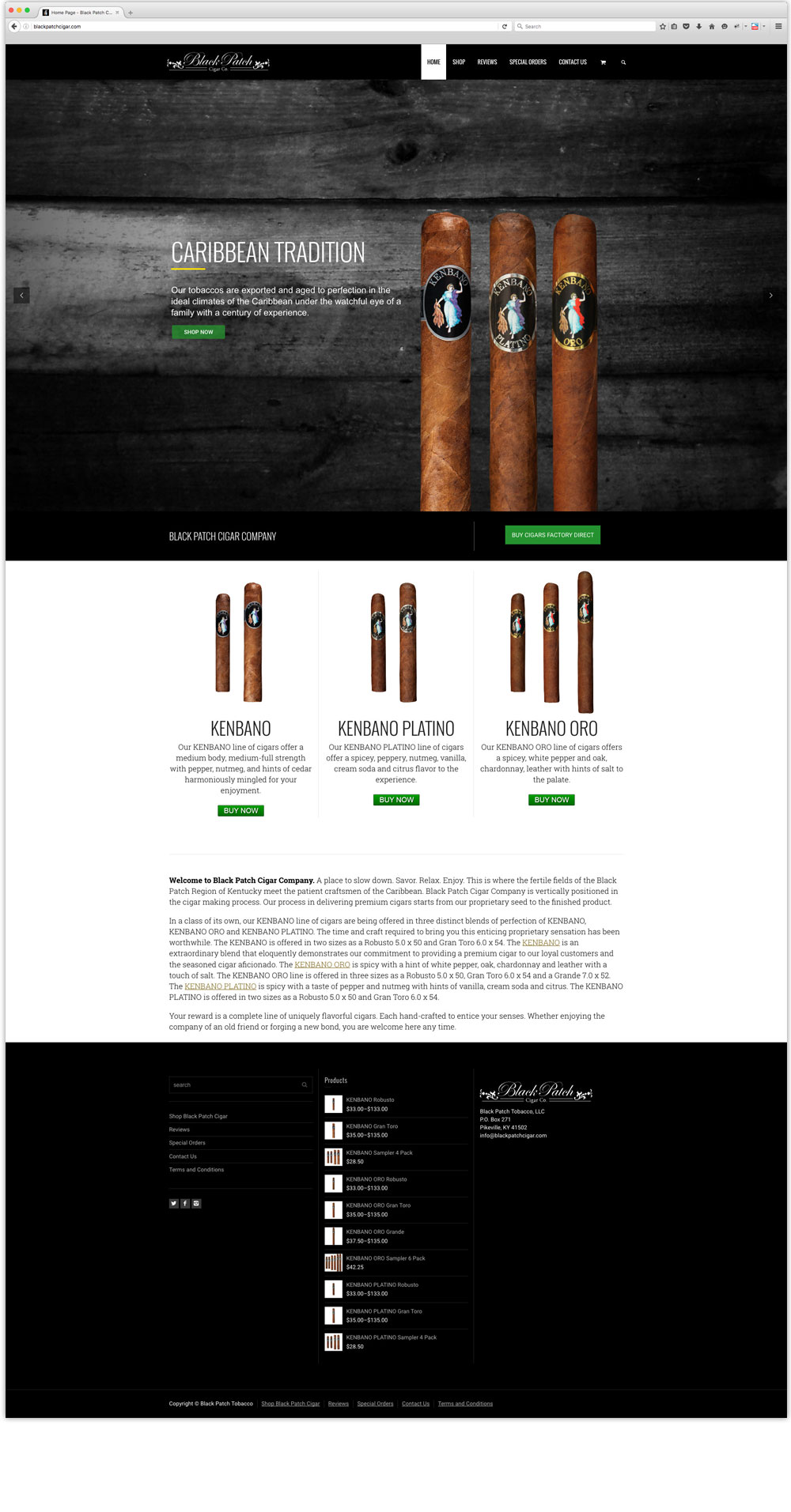 Black Patch Cigar Homepage - Website Design - Camenisch Design Associates